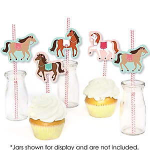 Big Dot of Happiness Run Wild Horses - Paper Straw Decor - Pony Birthday Party Striped Decorative Straws - Set of 24
