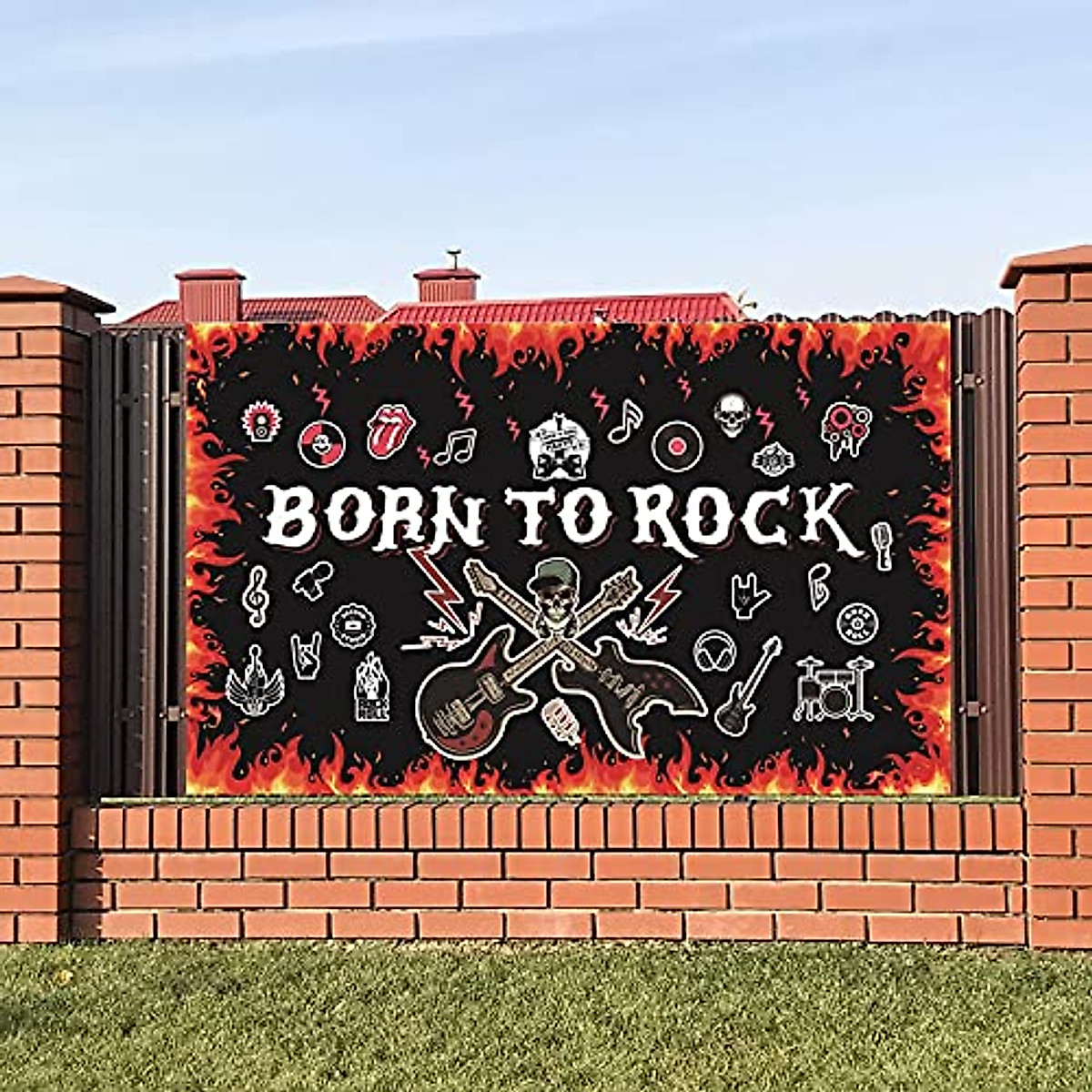 Crenics Born to Rock Backdrop Banner, Extra Large 1950's Rock and Roll Party Decorations, Rock Star Music Theme Birthday Party Supplies, 5.9 x 3.6 ft