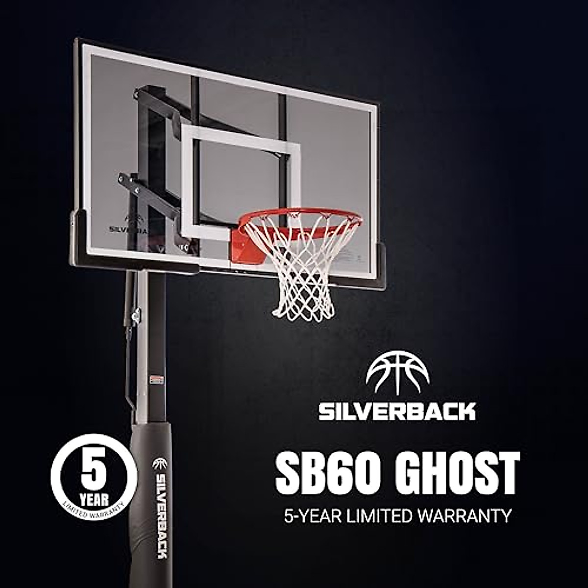 Silverback Ghost Basketball Goal with 60-Inch Tinted Tempered Glass Backboard