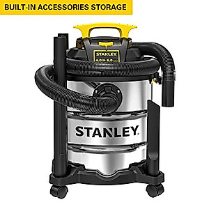 Stanley SL18116 Wet/Dry Vacuum, 6 Gallon, 4 Horsepower, Stainless Steel Tank, 4.0 HP, Silver+yellow