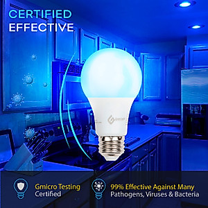 GLI Blue Light Germicidal Light Bulb – 100% Safe Non-UV - Switches from Sanitizer to Std 800 Lumens Bulb – Portable Disinfection, Screws into any E26 Socket – Kills 99% Germs & Pathogens – Ozone Free