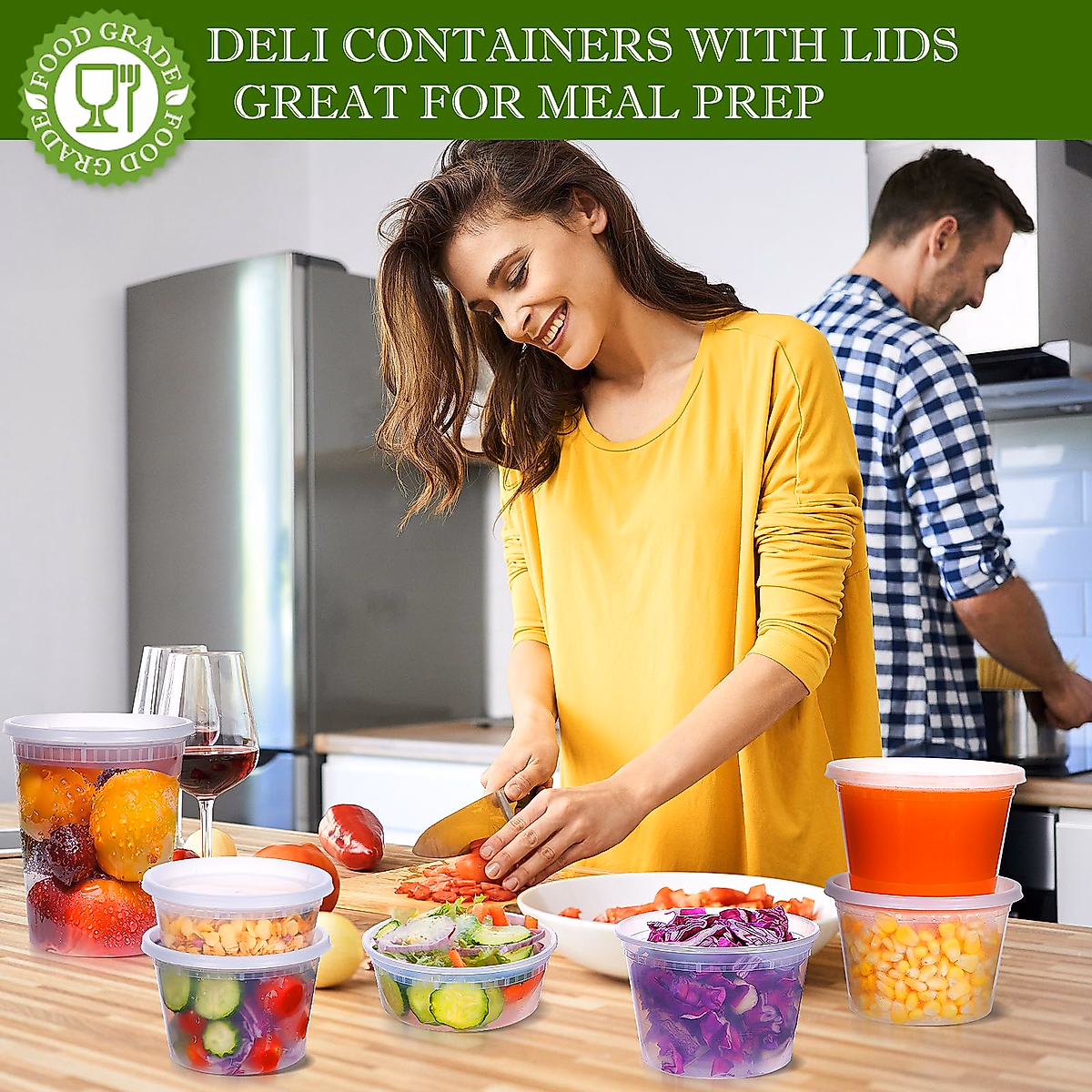 RANLITTLE Deli Containers with Lids 48 Sets - Soup Containers with Lids 8oz, 16oz, 32oz - Clear Plastic Food Containers with Lids, Leakproof, BPA Free, Reusable Take Out Containers for Restaurant