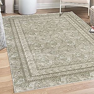 Ambesonne Paisley Decorative Rug, Vintage Design Soft Colors Pattern of Oriental Eastern Culture Floral Design, Quality Carpet for Bedroom Dorm and Living Room, 5' 1" X 7' 5", Pale Sage