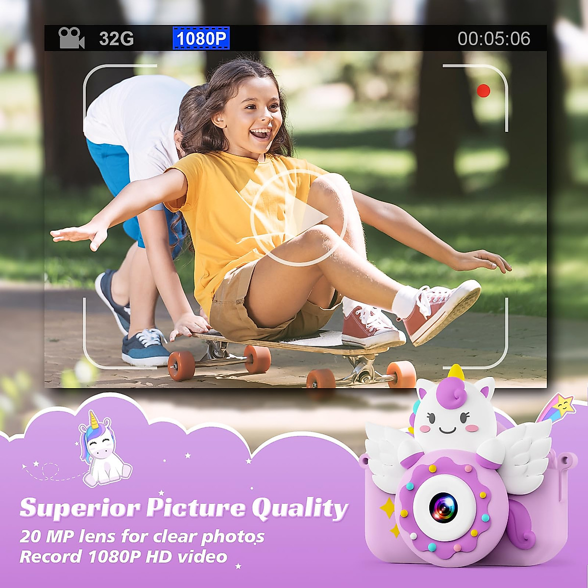 TIATUA Kids Camera for Girls & Boys, Toddler Camera Toys for Age 3-12 Kids with 32GB Card & Dual Lens, Digital Camera for 4 5 6 7 8 9 10 Year olds (Purple)