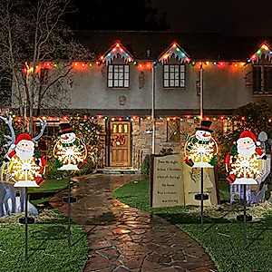 Spiareal 4 Pack Christmas Metal Lights Outdoor Solar Stake Light Snowman Christmas Garden Stake Light with Warm Lights Solar Christmas Yard Decor for Garden Lawn Pathway Holiday Winter (Lovely Style)