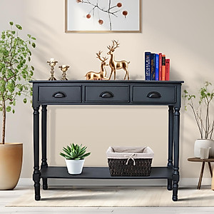 Urbanest Modern Burlington Console Table with 3 Drawers (Solid Wood, Gun Metal)
