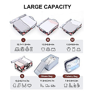 Compression Packing Cubes, 6pcs Packing Cubes for Travel Organizer Bags for Luggage Packing Cubes for Suitcases Travel Cubes for Packing with Shoe Bag and Toiletry Bag