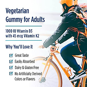 Nordic Naturals Vitamin D3 + K2 Gummies, Pomegranate - 60 Gummies - 1000 IU Vitamin D3 + 45 mcg Vitamin K2 - Great Taste - Bone Health, Promotes Healthy Muscle Function - Non-GMO - 60 Servings