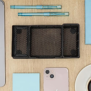 Chraevq Desk Organizers and Accessories, Mesh Office Supplies Desk Organizer, DIY Desktop Organizer, Pen Holder, Sticky Note Tray, Paperclip Storage and Office Caddy for Office Home School, Black.