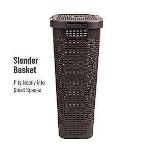 Mind Reader 40 Liter Slim Laundry Basket, Laundry Hamper with Cutout Handles, Washing Bin, Dirty Clothes Storage, Bathroom, Bedroom, Closet, Brown