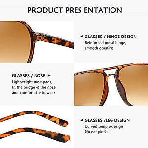 YuJian Retro Square Aviator Sunglasses Womens Mens 70s Retro Trendy Double Bridge Sun Glasse YJ3025, Leopard+Black/Brown+Grey