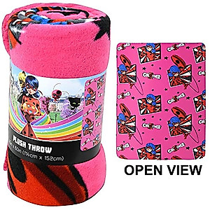 Zagtoon Miraculous Ladybug Fleece Blanket Set - Miraculous Ladybug Fleece Throw Bundle with Stickers and More for Kids Toddlers Children (Miraculous Ladybug Blanket) 45” x 60”, Full