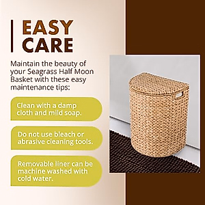 Kouboo Sea Grass Half Moon Basket with Removable Liner, Natural Color Laundry Hamper, One Size, Brown - 1030097