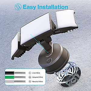 Olafus 60W Flood Lights Outdoor 2 Pack, Switch Controlled LED Security Lights 6000LM, 6500K Outside Floodlight, IP65 Waterproof Exterior Light Fixture for House, Yard, Garage, Wall/Eave Mount Brown