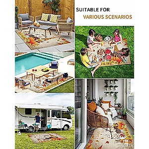 Outdoor Area Rug for Patio,Thanksgiving Fall Gnome Pumpkin Sunflowers Camping Rugs Indoor Large Floor Mat 4x6ft,Autumn Maple Retro Letters Outside Carpet for Deck RV Picnic Porch Backyard Bedroom