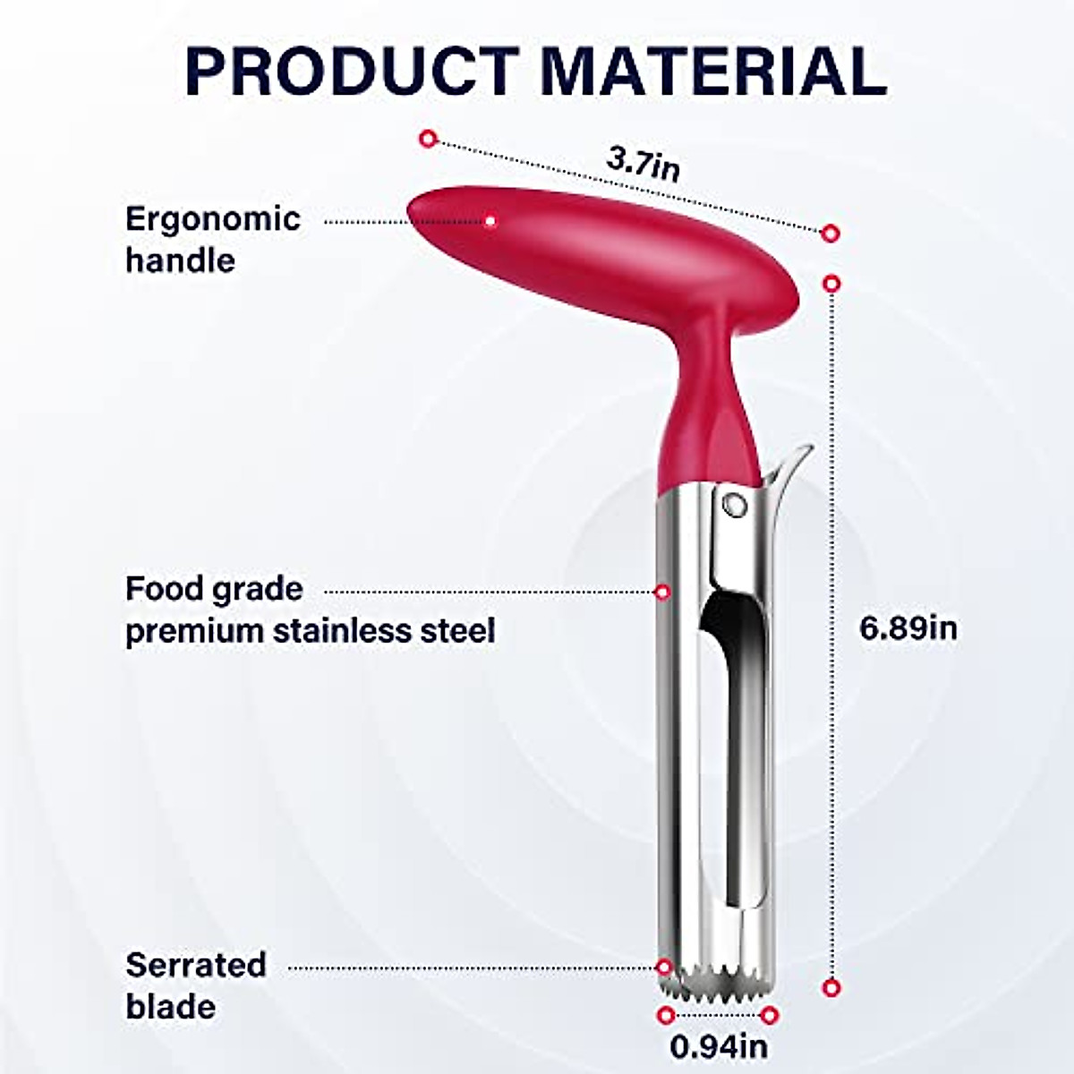 Apple Corer, Vakoo [Upgraded 2022] Food-Grade Stainless Steel Apple Corer Remover Tool for Removing Cores & Pits, Easy to Use Kitchen Gadget - Red