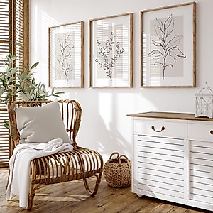 Neutral Botanical Prints Wall Art Decor Plant Minimalist Canvas Pictures Vintage Beige Wall Art Modern Farmhouse Line Poster Boho Abstract Painting Artwork for Bedroom 12x16 Inch Unframed Set of 3