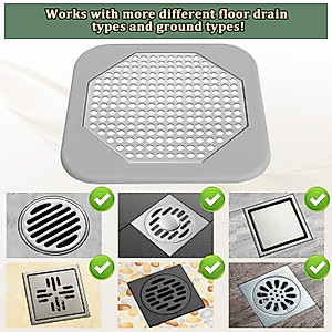 Shower Drain Hair Catcher 5.7-inch Square Drain Cover Protector Hair Stopper Trap Flat Strainer,Easy to Install,Suit for Bathroom Floor Drain,Stainless Steel and Silicone