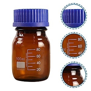 100ml Storage Glass Bottles with Cap - 3pcs Round Media Storage Bottles Amber Graduated Lab Reagent Container for Lab Scientific Glassware Classrooms Home