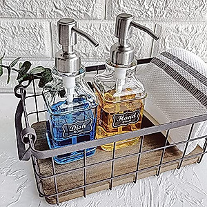 JASAI 2Pack Antique Design Glass Soap Dispenser with Rust Proof 304 Stainless Steel Pump, Refillable Hand Soap Dispenser with 10Pcs Stickers, Premium Soap Dispenser for Kitchen & Bathroom (Clear)