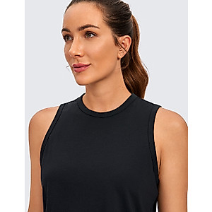 CRZ YOGA Pima Cotton High Neck Cropped Tank Tops for Women Soft Crop Workout Athletic Yoga Basic Sleeveless Shirts Black Small