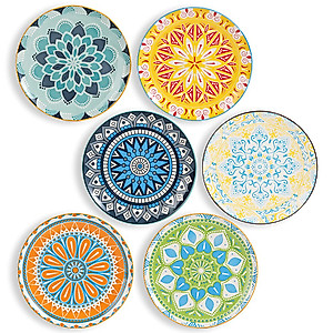 AHX Plate Set 8 Inch - Salad Plates | Dessert Appetizer Plates Colorful - Porcelain Lunch Plates - Set of 6 - Dishwasher and Microwave Safe
