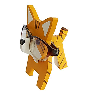 Red Dollar Handmade Wood Carved Animal Eyeglass Holder, Sunglasses Display Stand, Nightstand Home Office Desk Decor, Christmas Holiday New Year Business (Cat)