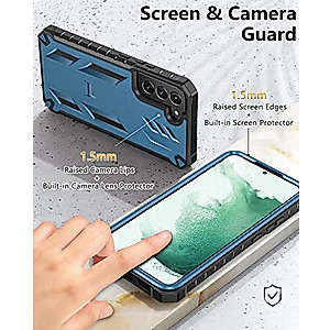 FNTCASE for Samsung Galaxy S22 Plus Case: Shockproof Durable S22+ Cell Phone Cover with Built-in Kickstand | TPU Bumper Textured | Full-Body Protective Rugged Belt-Clip Holster Designed Blue