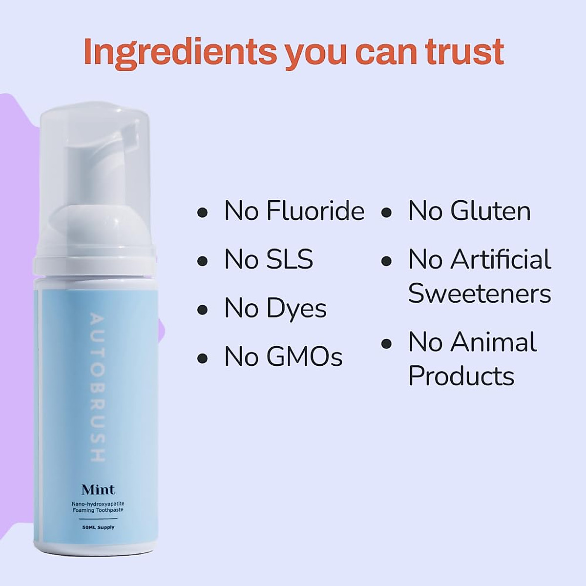 autobrush Original Mint Flavor Fluoride-Free Foaming Toothpaste for Adults, Whitening & Deep Cleaning, Travel Friendly, Anti-Cavity, Foam Toothpaste (3 Pack)