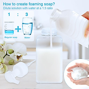 Foaming Soap Dispenser 15oz/450ml Clear Empty Foam Soap Dispenser, Square Refillable Plastic Foaming Hand Soap Dispenser Soap Pump for Liquid Soap, Shampoo, Body Wash(4 Pack)