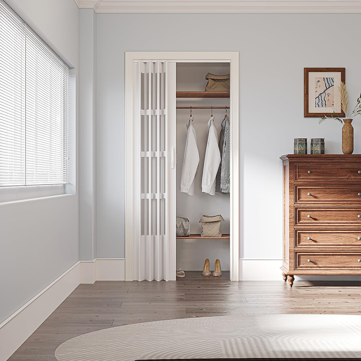 38.5" x 80" Accordion Doors 4-Lite Frosted Acrylic with PVC Panels Bifold Closet Door Hardware Kit Included, Folding Doors with 2 Handles for Closet Bathroom Doorways