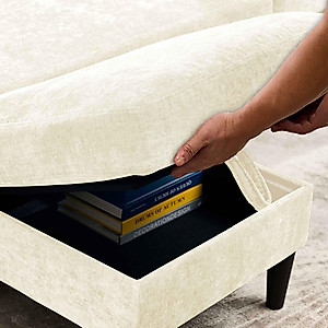 NORDICANA 3-Seat Sectional Sofa Set with Storage Chaise, L Shaped Modular Couch for Living Room, 2 Cupholders, Detachable Cover, Off White Chenille