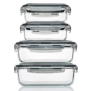[80 oz & 36 oz]Extra Large Glass Food Storage/Baking Containers Set with Locking Lids, 2 Pack 80 oz(10 cup)&2 Pack 36 oz (4.5 cup)Airtight Glass Container,Microwave,Oven,Freezer and Dishwasher
