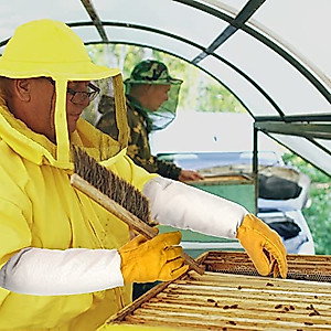 Amyhill 4 Pairs Beekeeping Gloves Thick Goatskin Leather Beekeeper's Gloves with Long Canvas Sleeves and Elastic Cuff (Medium, Large)