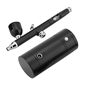 EVGATSAUTO Aluminum Barber Compressor, 0.3mm Black Mini Air Compressor Spray Gun Airbrush Set 7CC Capacity Set