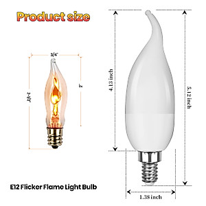 OHLGT Flicker Flame Light Bulb for Hallowwen Christmas Decorative 3 Watt, 120V, E12 Flame Candelabra Light Bulbs（4 Packs）