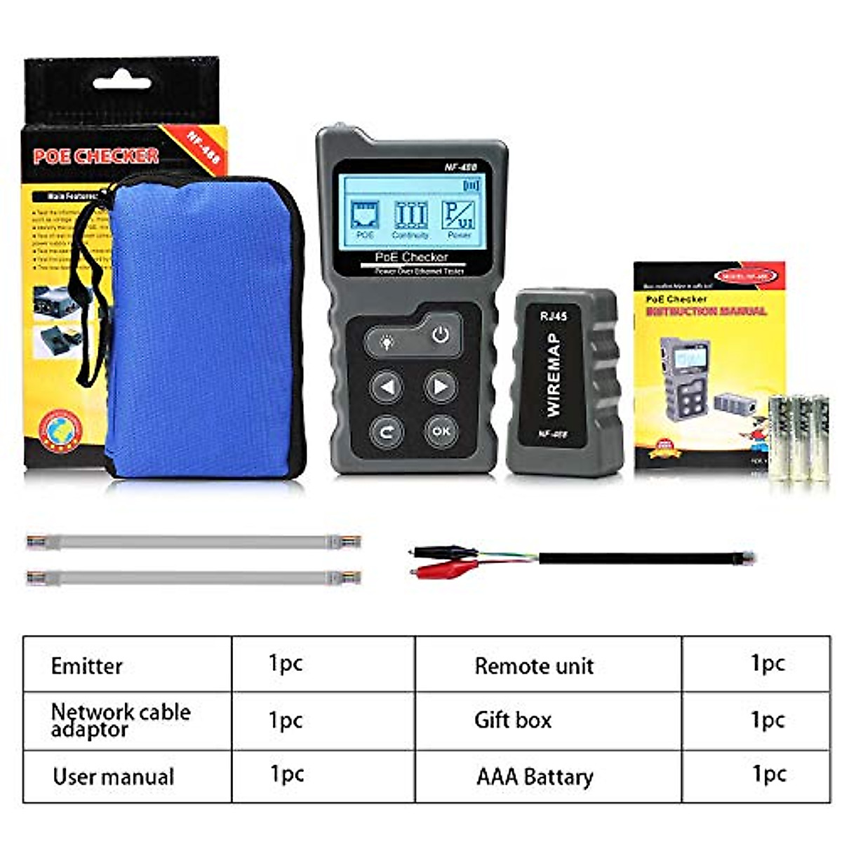 Network RJ45 Tester, VXSCAN POE Ethernet Tester for Power Over Ethernet, Network Cable RJ45 Continuity Checking, DC Power, Switch Loop-Back Test