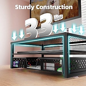 Simple Trending-Metal Monitor Stand Riser and Computer Desk Organizer with Drawer for Laptop, Computer, iMac, Black