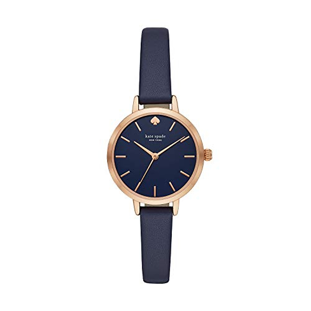 Kate Spade New York Women's Metro Quartz Metal and Leather Three-Hand Watch, Color: Rose Gold, Navy (Model: KSW9004)
