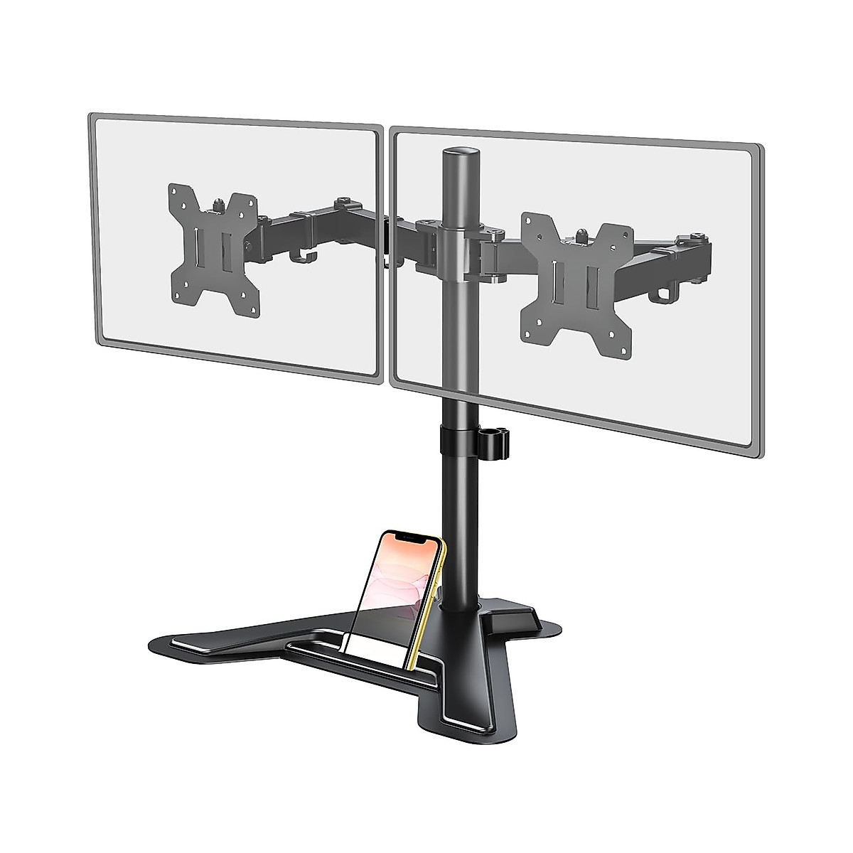 MOUNT PRO Dual Monitor Stand - Free Standing Full Motion Monitor Desk Mount Fits 2 Screens up to 27 inches,17.6lbs with Height Adjustable, Swivel, Tilt, Rotation, VESA 75x75 100x100