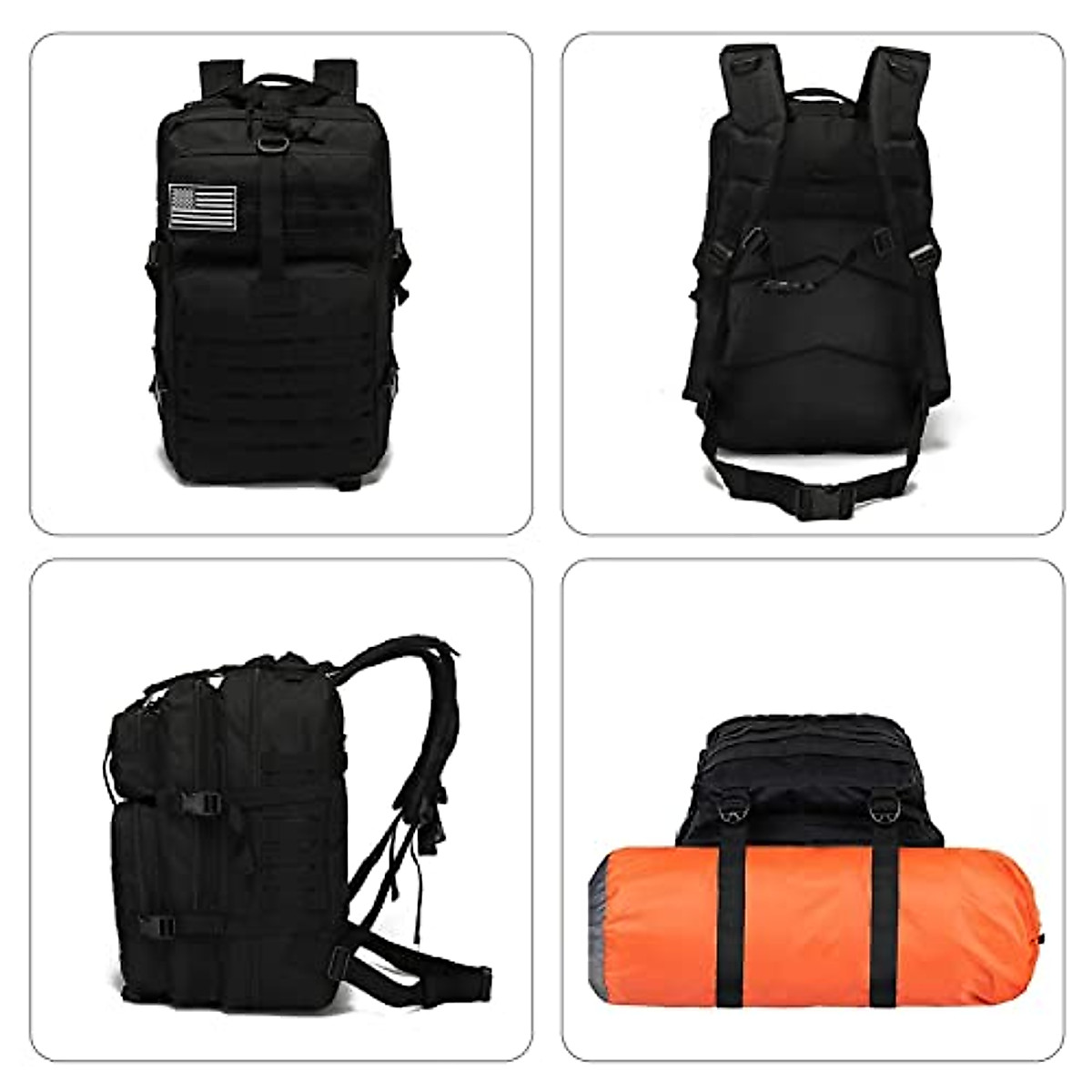 COSCOOA Tactical Military Backpack for Man, 50L Waterproof Army Pack Rucksack Hiking Laptop Backpack 3 Day Bug Out Bag, Includes Two Flags and Two Carabiner