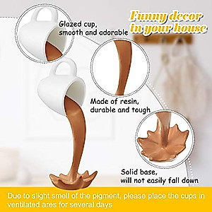 Jetec 2 Pieces Floating Coffee Cups Coffee Bar Accessories Magic Pouring Spilling Splash Coffee Mugs Sculpture Funny Art Decoration for Home Office Kitchen, Present for Coffee Lover (Cream, Brown)