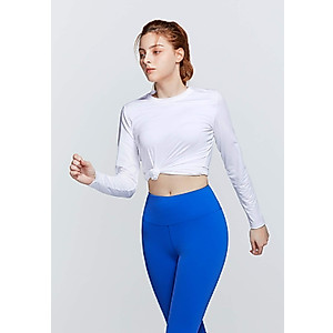 ATHLIO Women's UPF 50+ Long Sleeve Workout Shirts, UV Sun Protection Running Shirt, Dry Fit Athletic Tops, Round Neck 3pack Shirts Teal/White/Red, Large