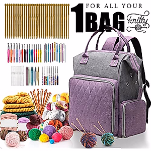QZLKNIT Knitting Bag Backpack, Crochet Bags and Totes Organizer, Crochet Backpack Organizer, Large Yarn Storage Organizer for Knitting Needles, Crochet Hooks and Other Crochet Accessories (Bag Only)