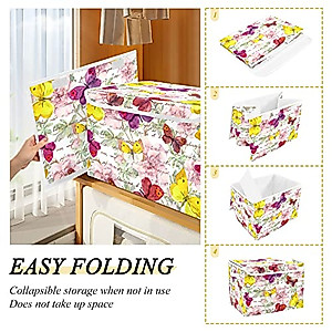 innewgogo Flowers Butterflies Storage Bins with Lids for Organizing Storage Baskets with Handles Oxford Cloth Storage Cube Box for Room