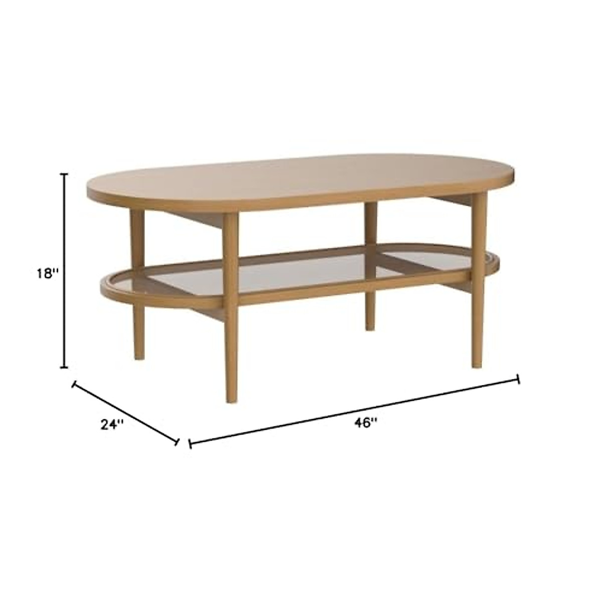 Nathan James Sonia Coffee Table with Storage Shelf, Light Wood/Rattan