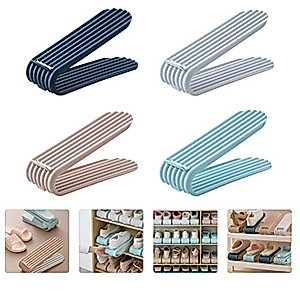 Cabilock Shoe Shelf Shoe Shelf 2 Tier Shoe Rack 4PCS Shoe Slots Organizer Shoe Rack Adjustable Shoe Stacker Space Saver for Closet Organization (Random Color) Shoe Bins Shoe Cabinet Shoe Cabinet