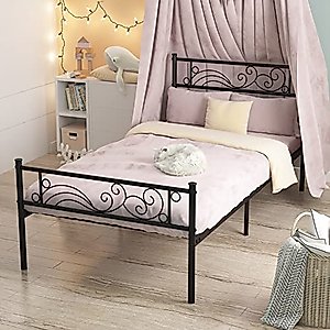 Weehom Metal Bed Frame Twin with Bed Storage,No Box Spring Needed,Heavy Duty Steel Slats Support for Boys Girls Teens Students Adults Black