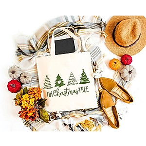 GXVUIS Christmas Tree Canvas Tote Bag for Women Aesthetic Christmas Vacation Reusable Grocery Shoulder Shopping Bag Girl Gift White