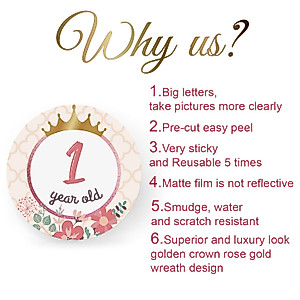 Baby Monthly Milestone Stickers, (Set of 20) Baby Belly Stickers with Crown Rose Gold Flower, Best Baby Shower Registry Gift, Scrapbook Photo Keepsake or Baby Photo Sharing Milestone Sticker.